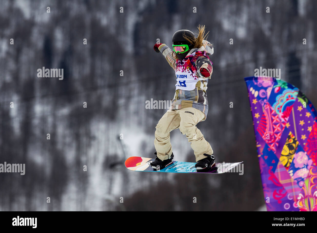 Jamie Anderson (USA) Olympic Champion competing in Ladies's Snowboard ...
