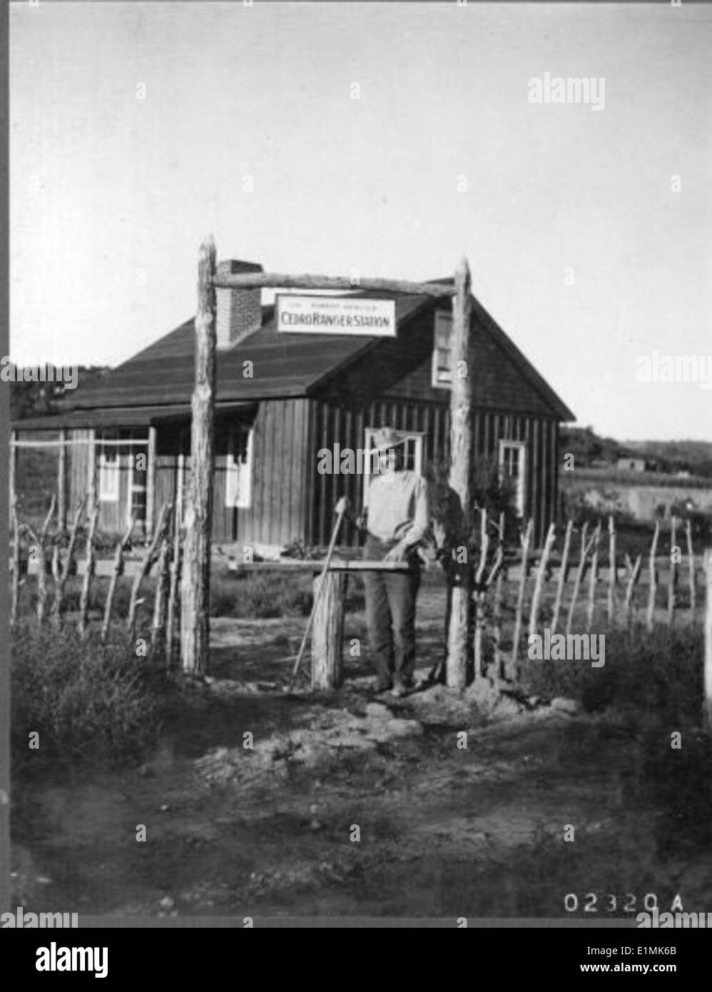 A black and white photograph featuring people at Cedar Mountain Ranger ...