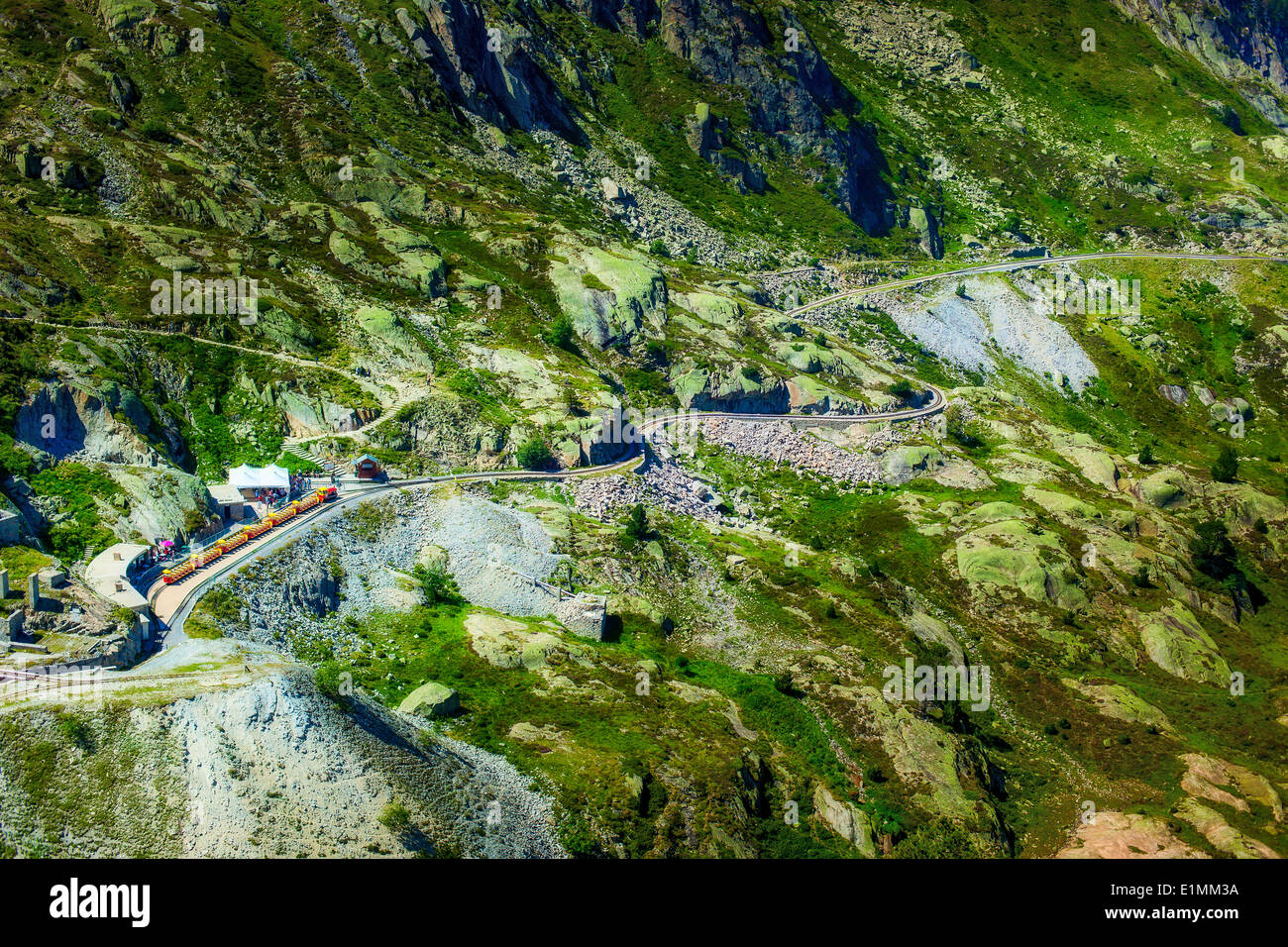 Pyrenees mountains with tourists train Stock Photo - Alamy