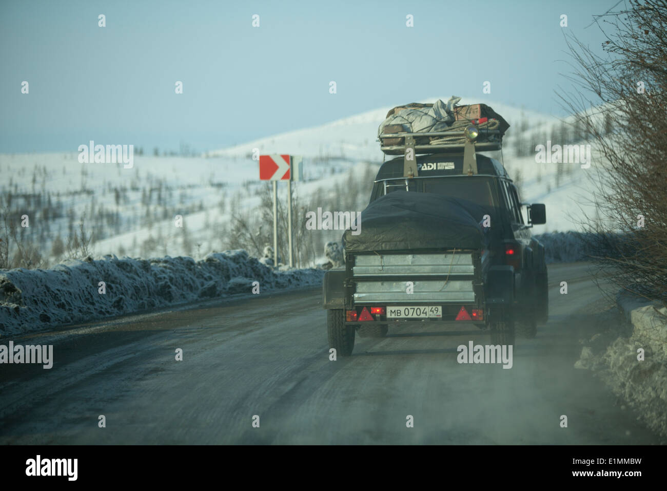 snowy mountains trees road 4wd expedition snow Stock Photo - Alamy