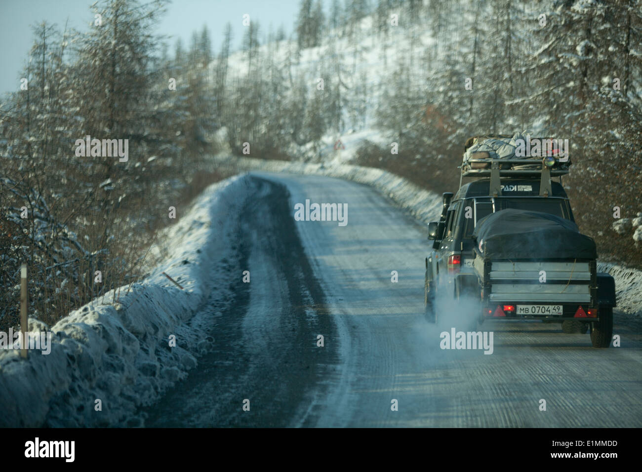 snowy mountains trees road 4wd expedition snow Stock Photo - Alamy