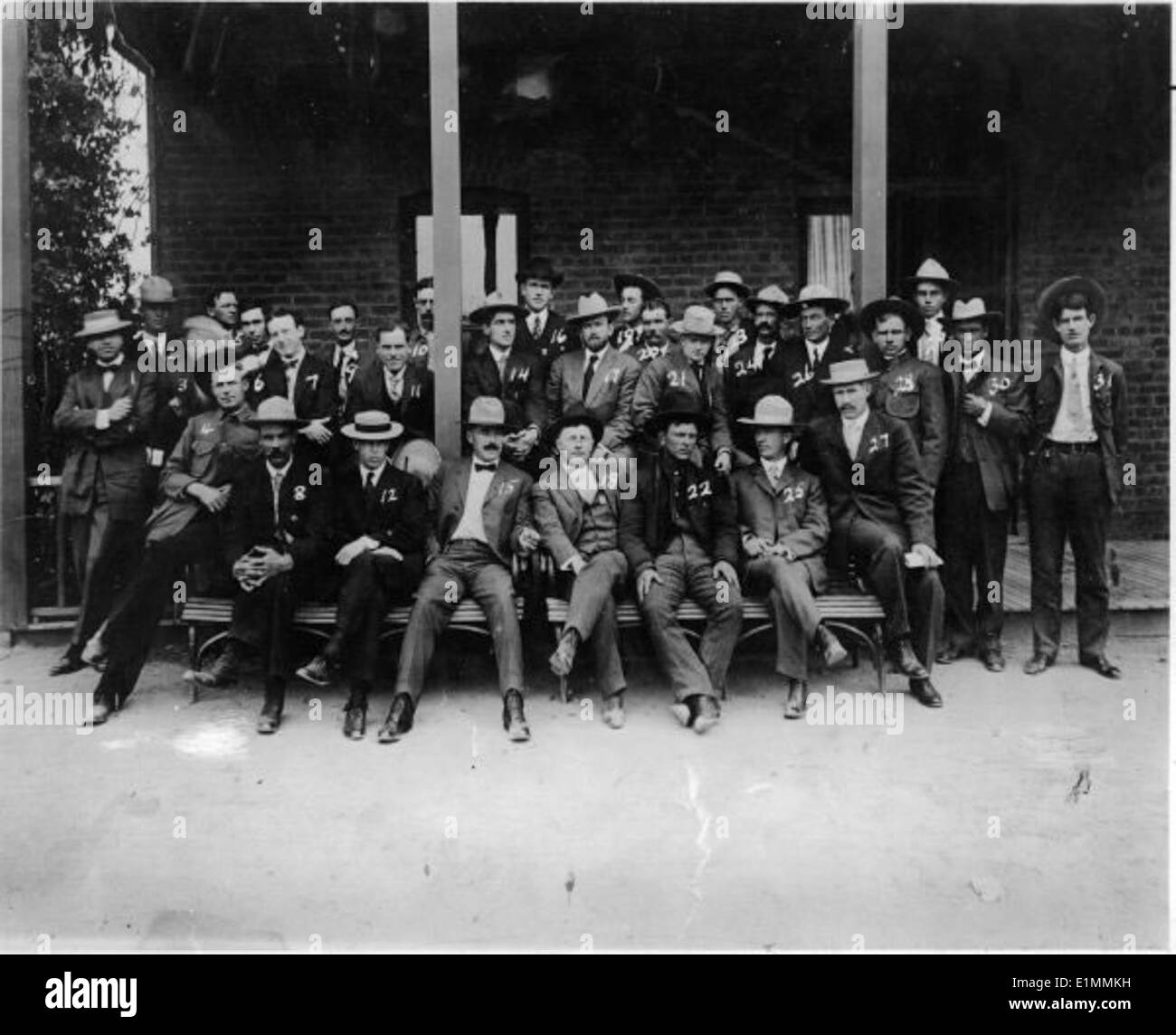 A historic photograph in black and white, depicting forest rangers in ...