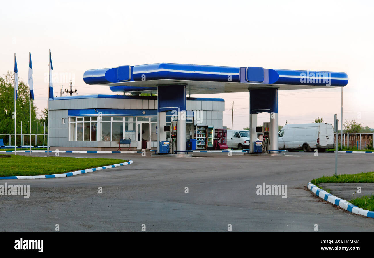 blue gas station on a background sky Stock Photo - Alamy