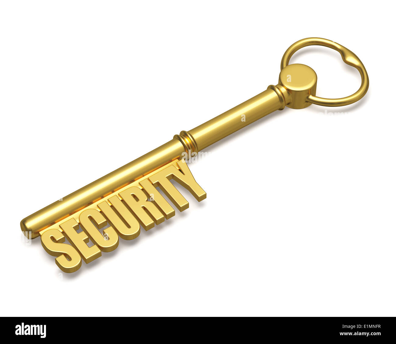 Security concept - golden key with security text made of gold isolated ...