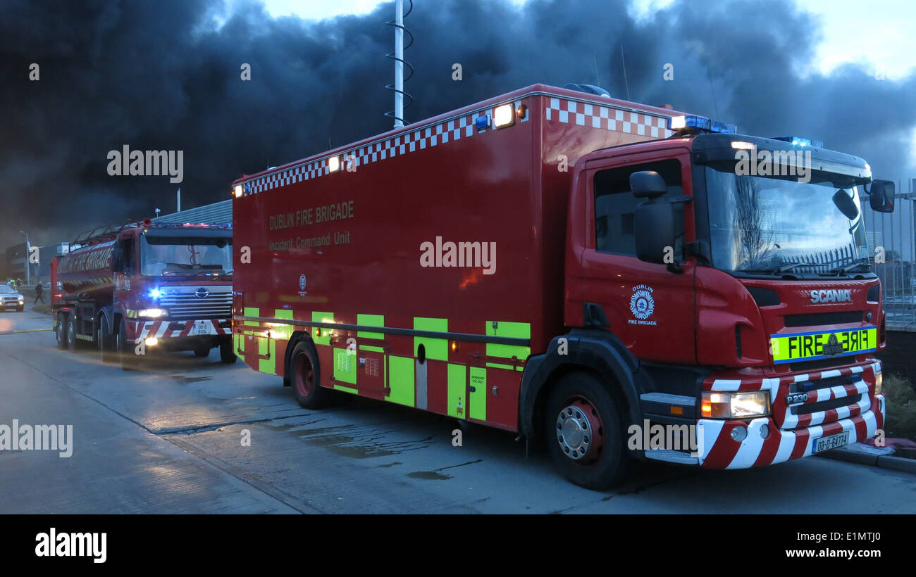 A Dublin Fire Brigade truck on location at a major fire at the ...