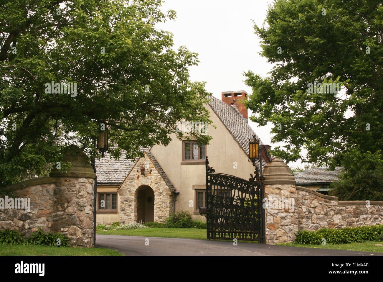Welcome Home. Open Gate. Wrought iron gate. Beyond the gate Stock Photo ...
