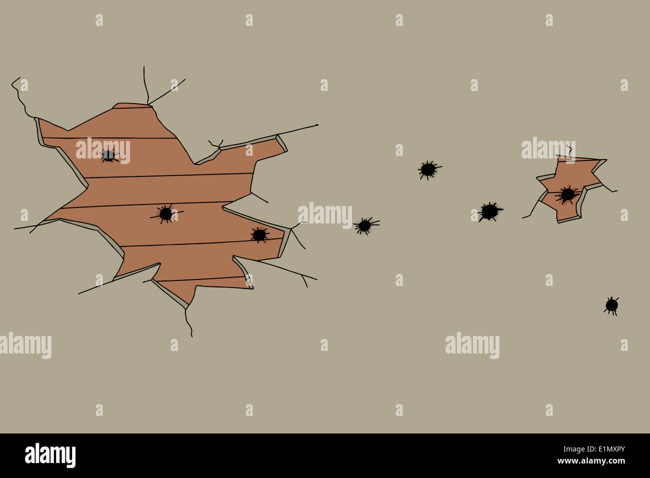 Plaster and wood wall with multiple bullet holes Stock Photo - Alamy