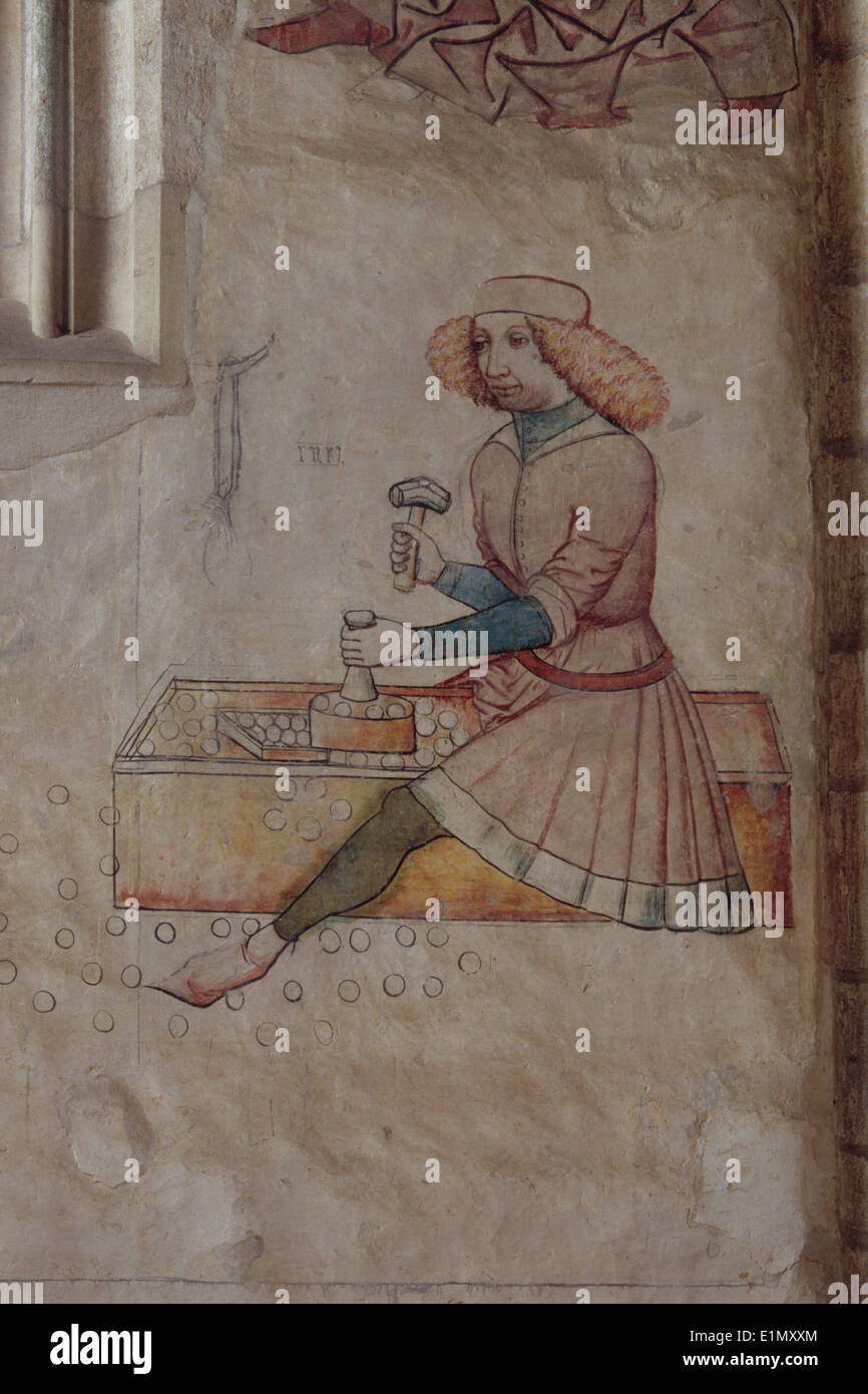 Medieval coin minting depicted on the Late Gothic frescos in St Barbara ...