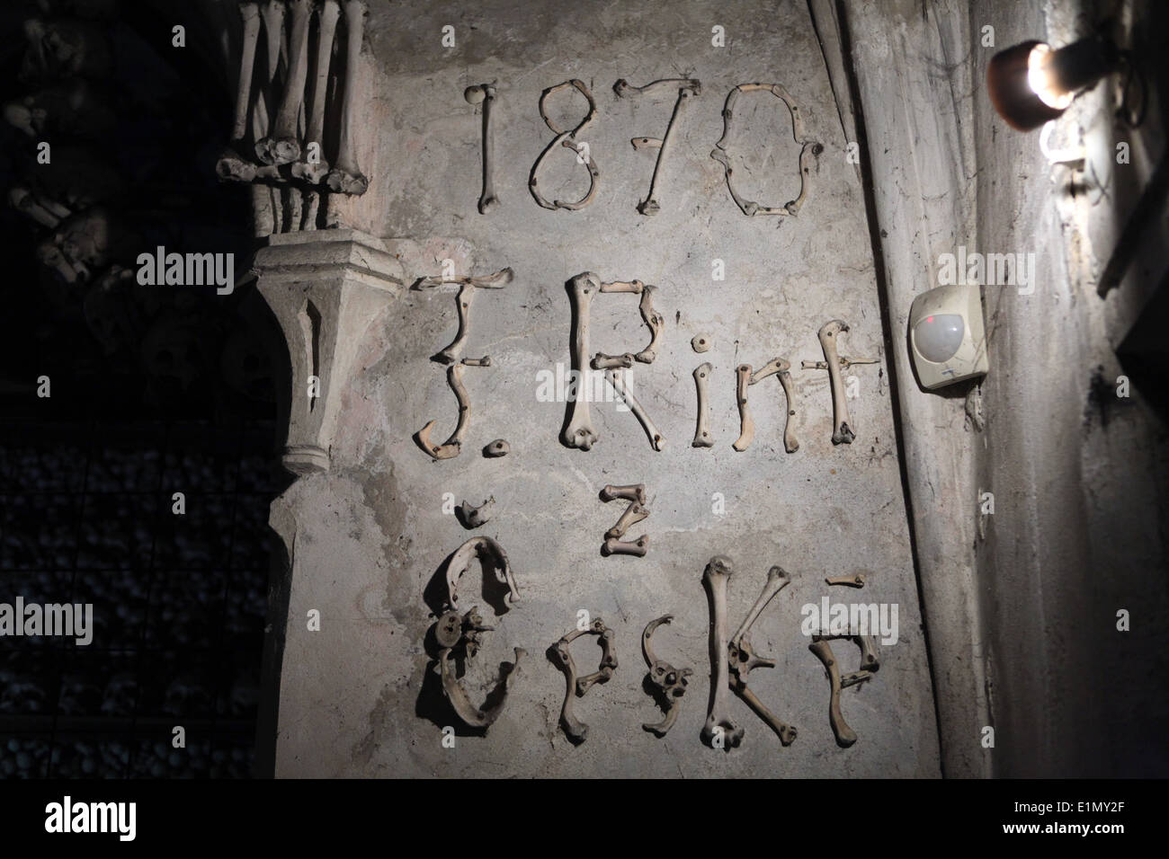 Signature of Frantisek Rint from 1870 made of human bones in the Sedlec ...