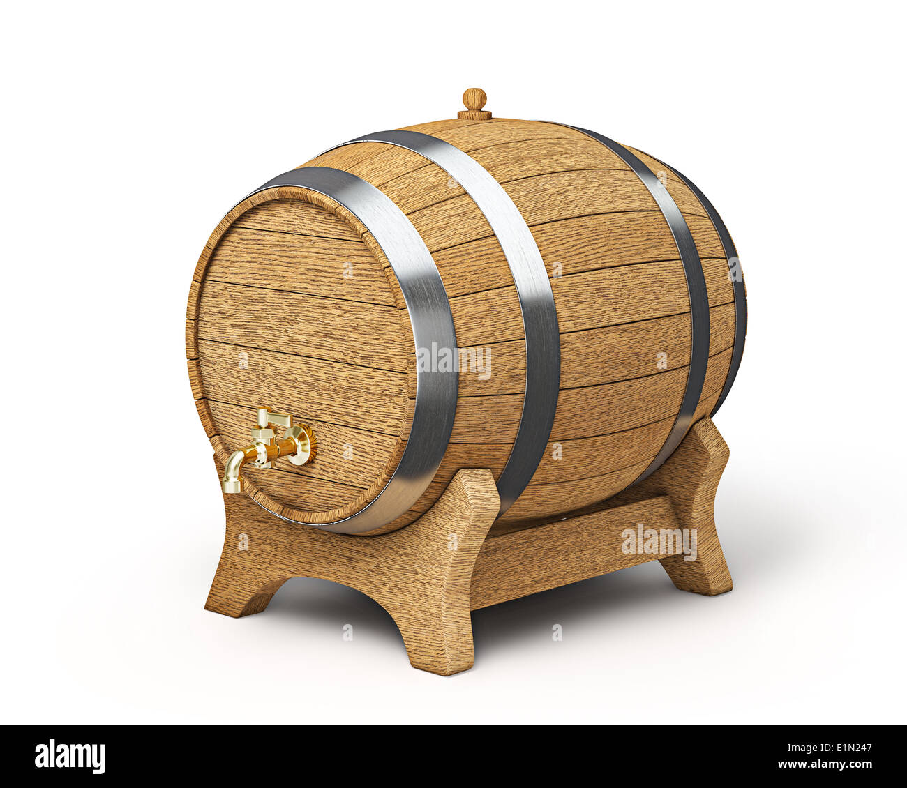 Wooden oak brandy wine beer barrel with valve tap isolated on white ...