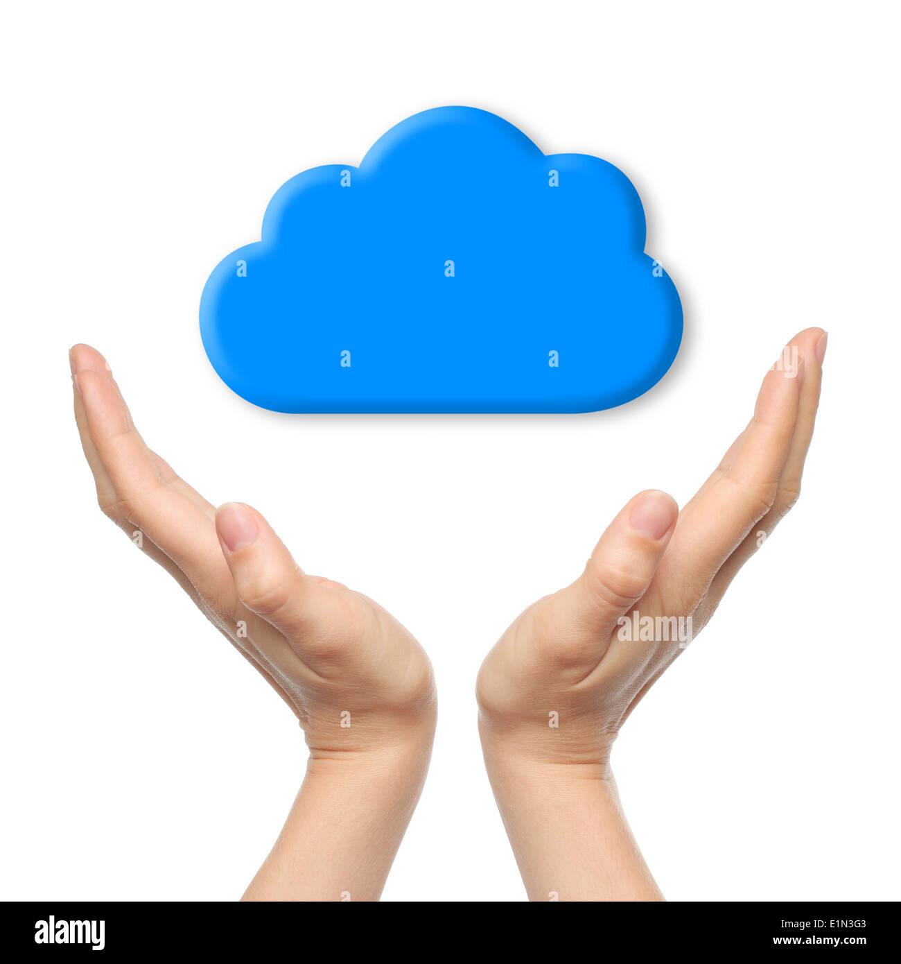Cloud computing concept with woman hands Stock Photo - Alamy