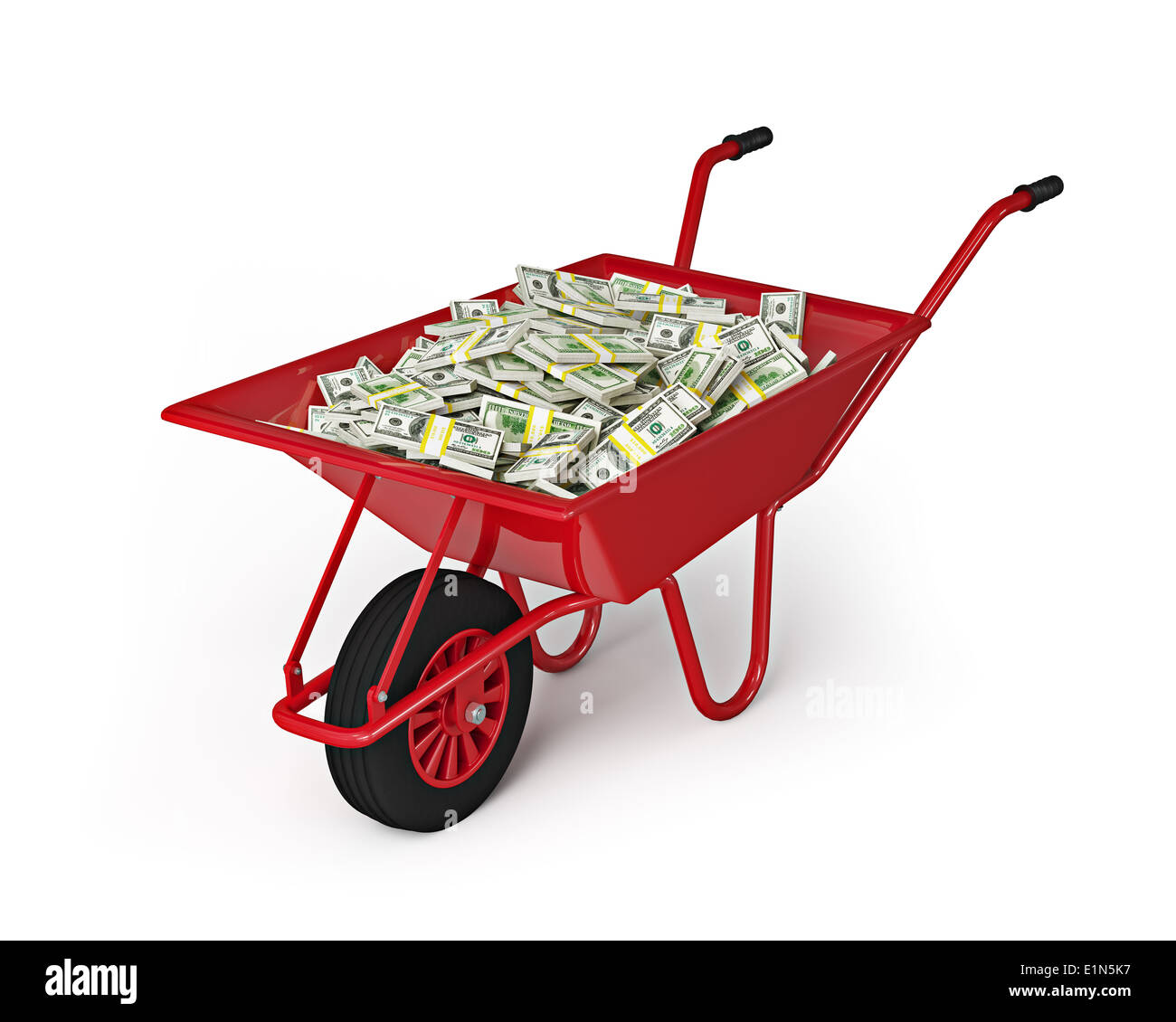 Wheel barrow full of dollars isolated on white background Stock Photo ...