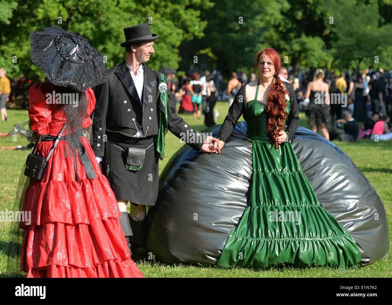 Leipzig, Germany. 06th June, 2014. Gothic fans in opulent costumes ...