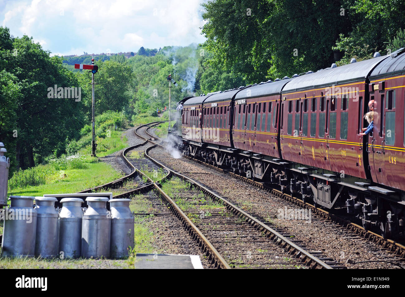 Steam train leaving station, Hampton Loade, Shropshire, England, UK ...