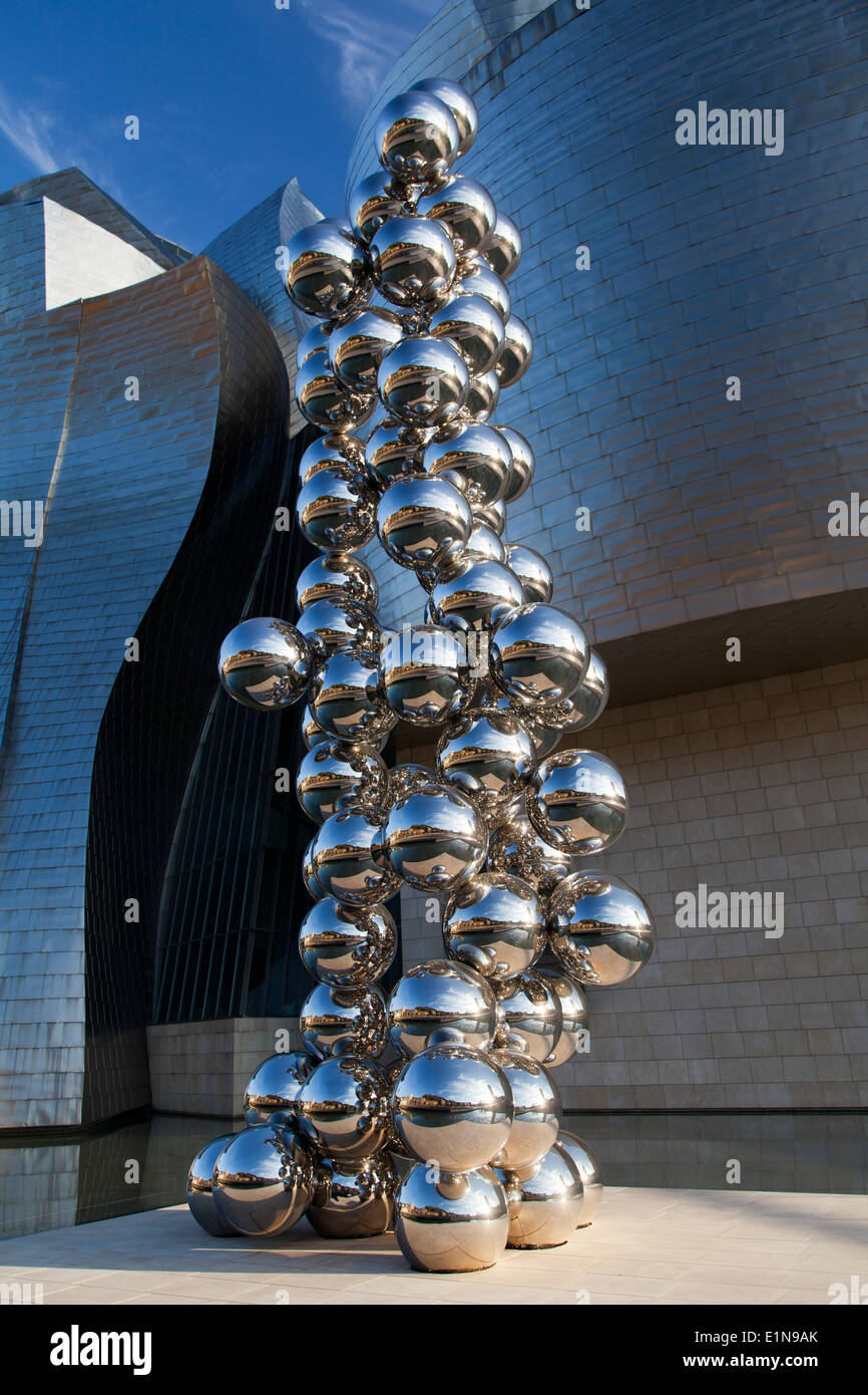 The silver balls statue at the Guggenheim Museum Bilbao Biscay Spain ...
