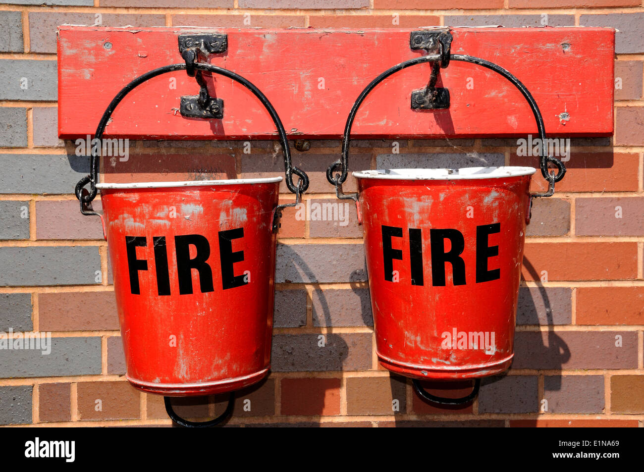 Two Victorian Fire buckets on the railway platform, Brownhills West ...