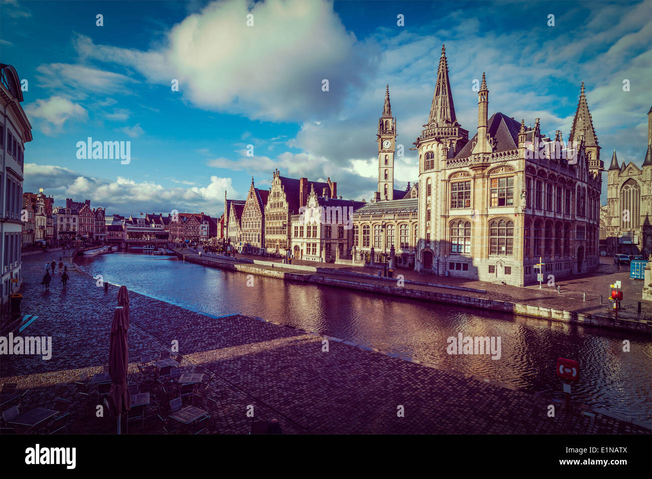 Ghent canal and Graslei street. Ghent, Belgium Stock Photo - Alamy