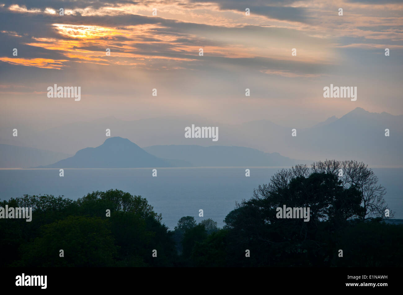 Sunset over the firth of Clyde from Balchriston Culzean Bay towards ...