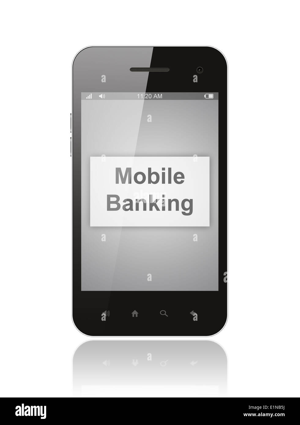 Smart phone with mobile banking button on its screen isolated on white ...