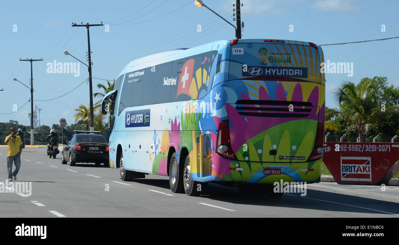 Porto Seguro, Brazil. 07th June, 2014. The Swiss team rides the bus ...