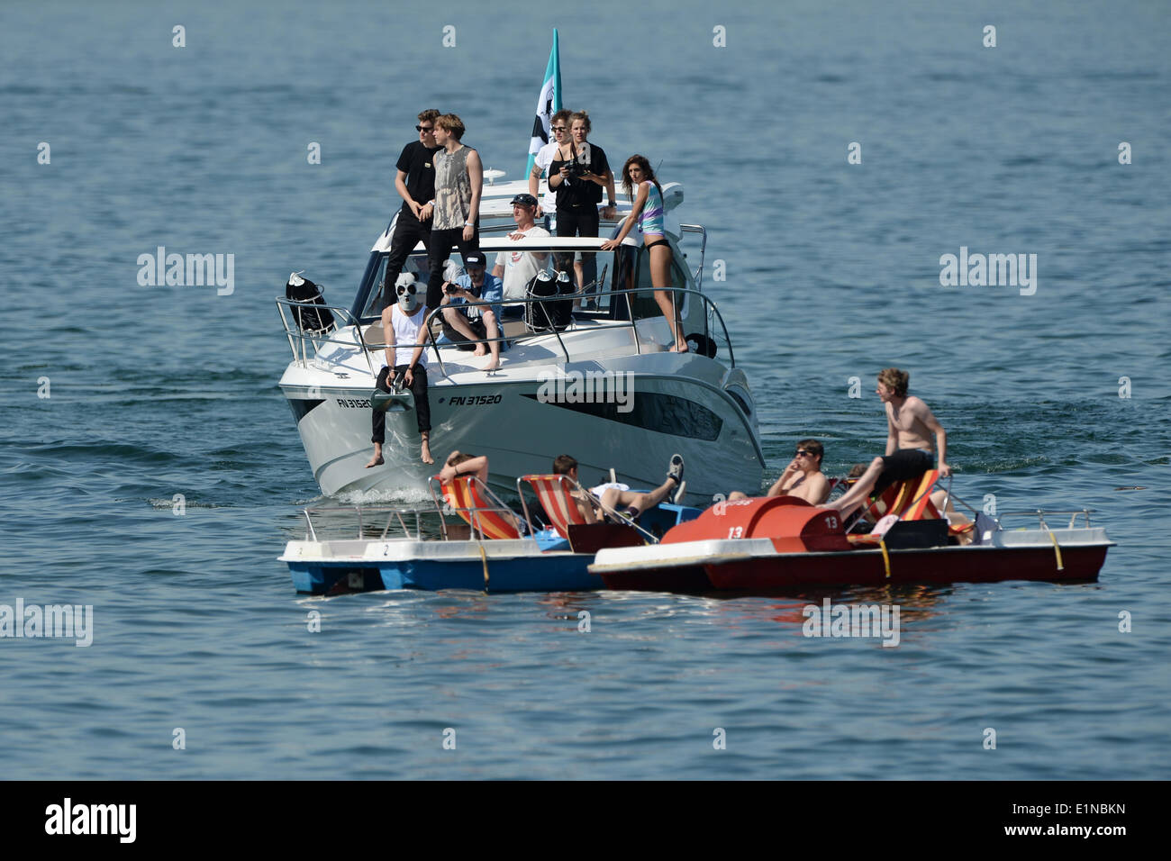 Bregenz, Austria. 07th June, 2014. German 'Panda Rapper' CRO rides a ...