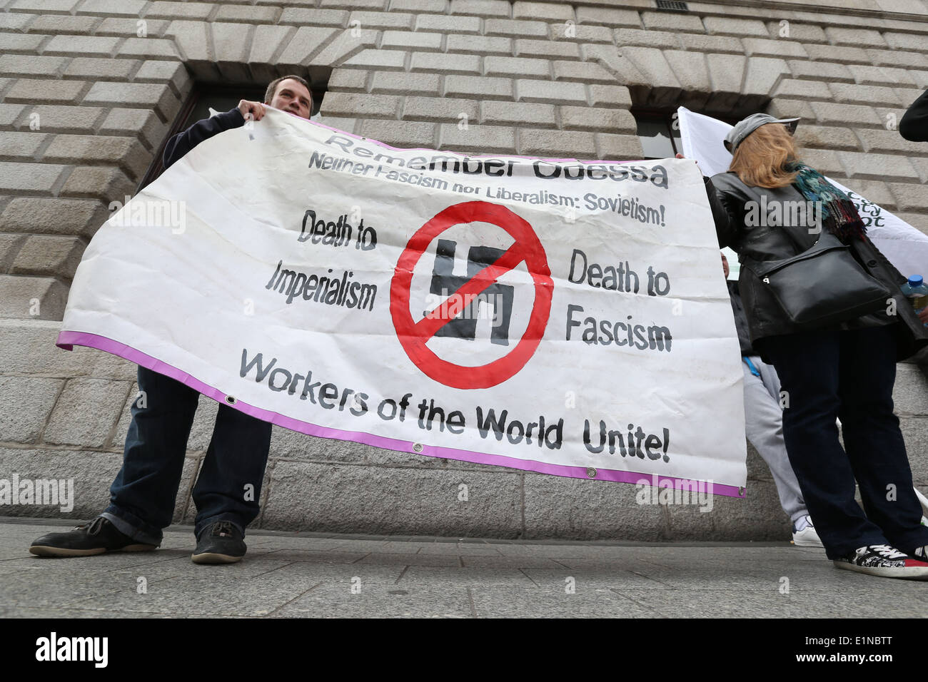 A sign with a swastika at Anti-Fascist Resistance protest at the GPO in ...