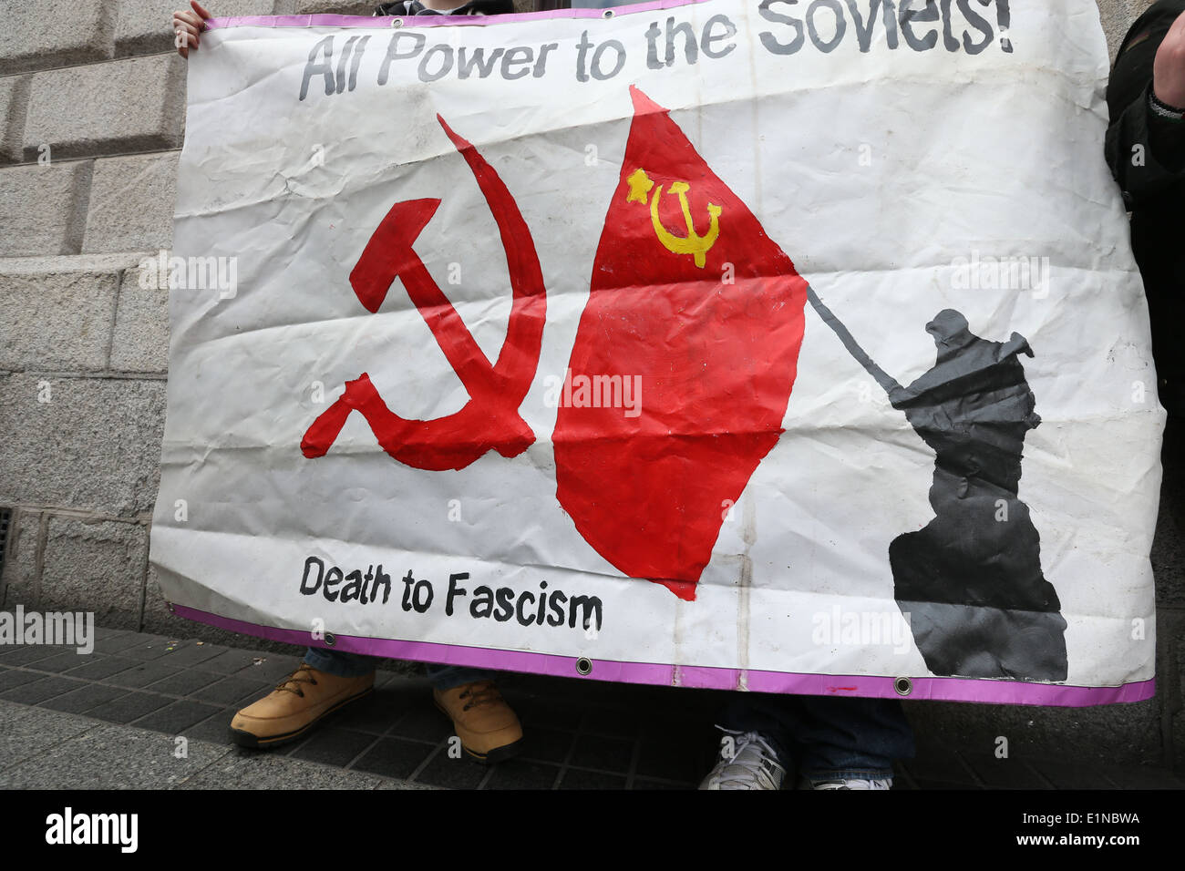 A banner at an Anti-Fascist Resistance protest at the GPO in Dublin ...