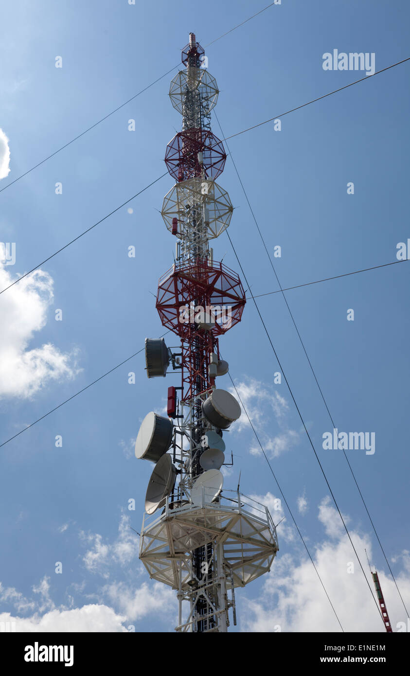communication towers on sky background Stock Photo - Alamy
