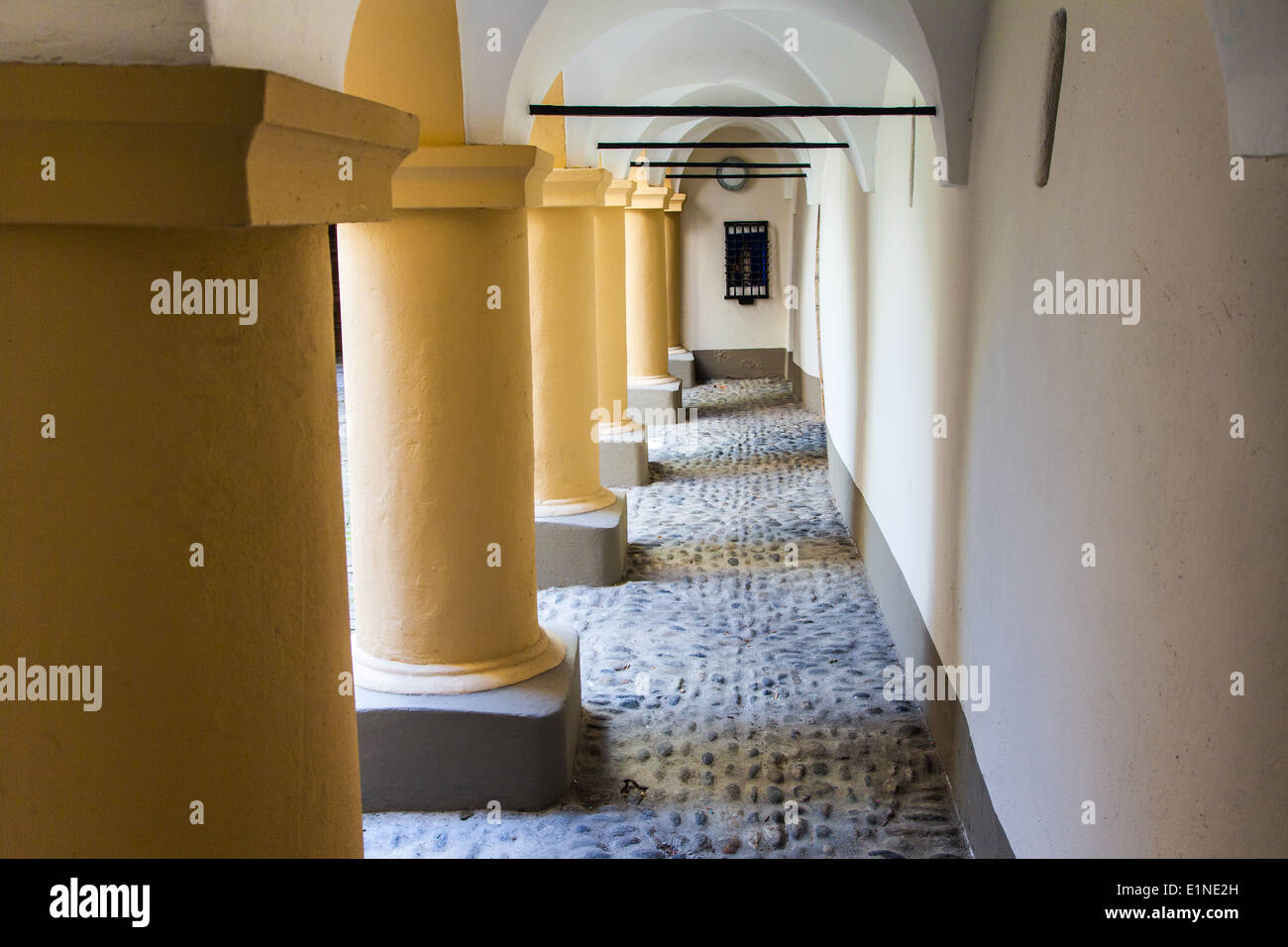 Supporting columns and arches on a building in Sion, Switzerland Stock ...