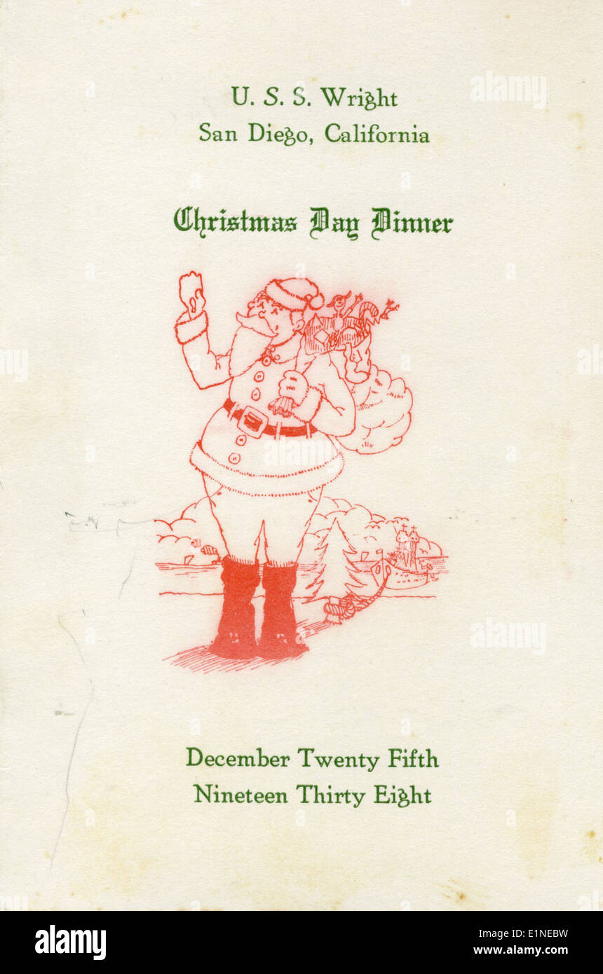 The 1938 Christmas menu aboard the USS Wright (CVL-49), photographed by ...
