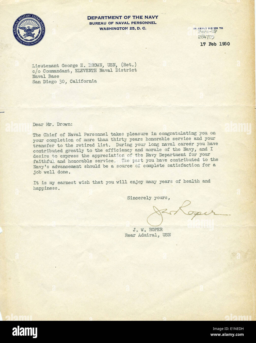 George Drown served in the U.S. Navy (USN) during his military career ...