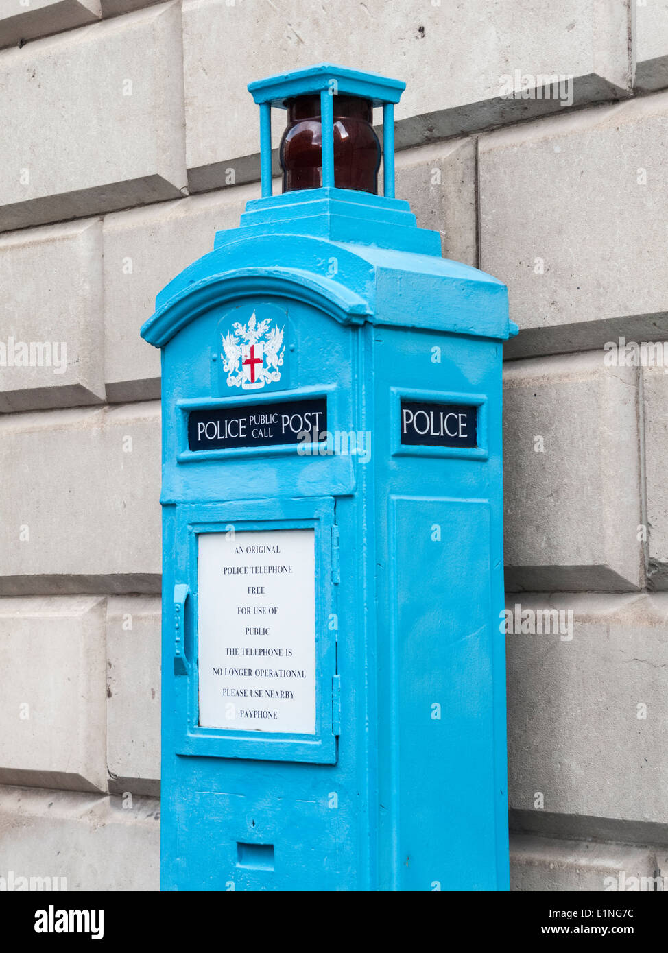 Blue police public call post, an original free police telephone box, by ...