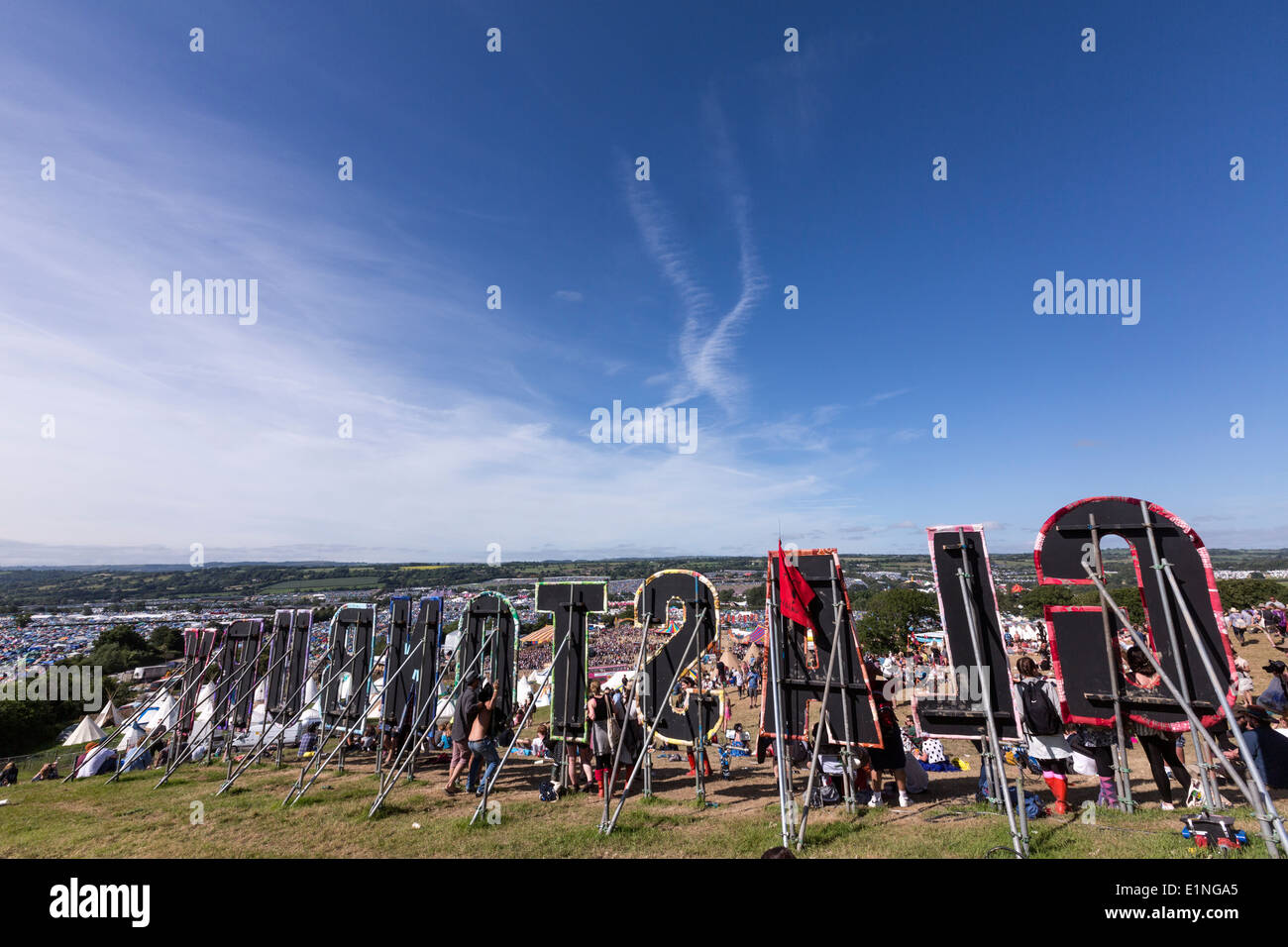 Patchwork sign at Glastonbury. Glastonbury Festival 2013 Stock Photo ...
