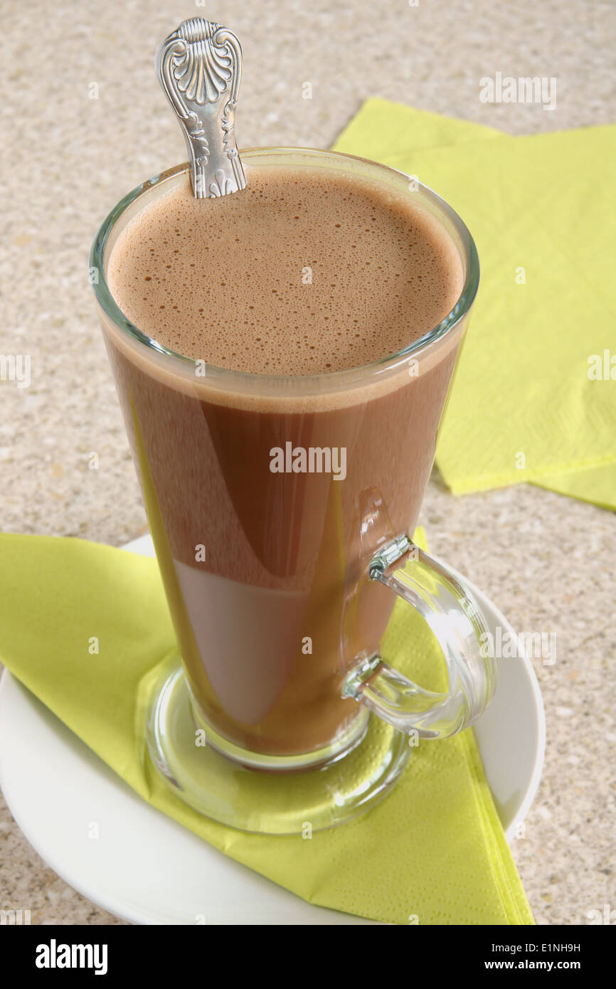 Hot chocolate in a tall latte glass Stock Photo - Alamy