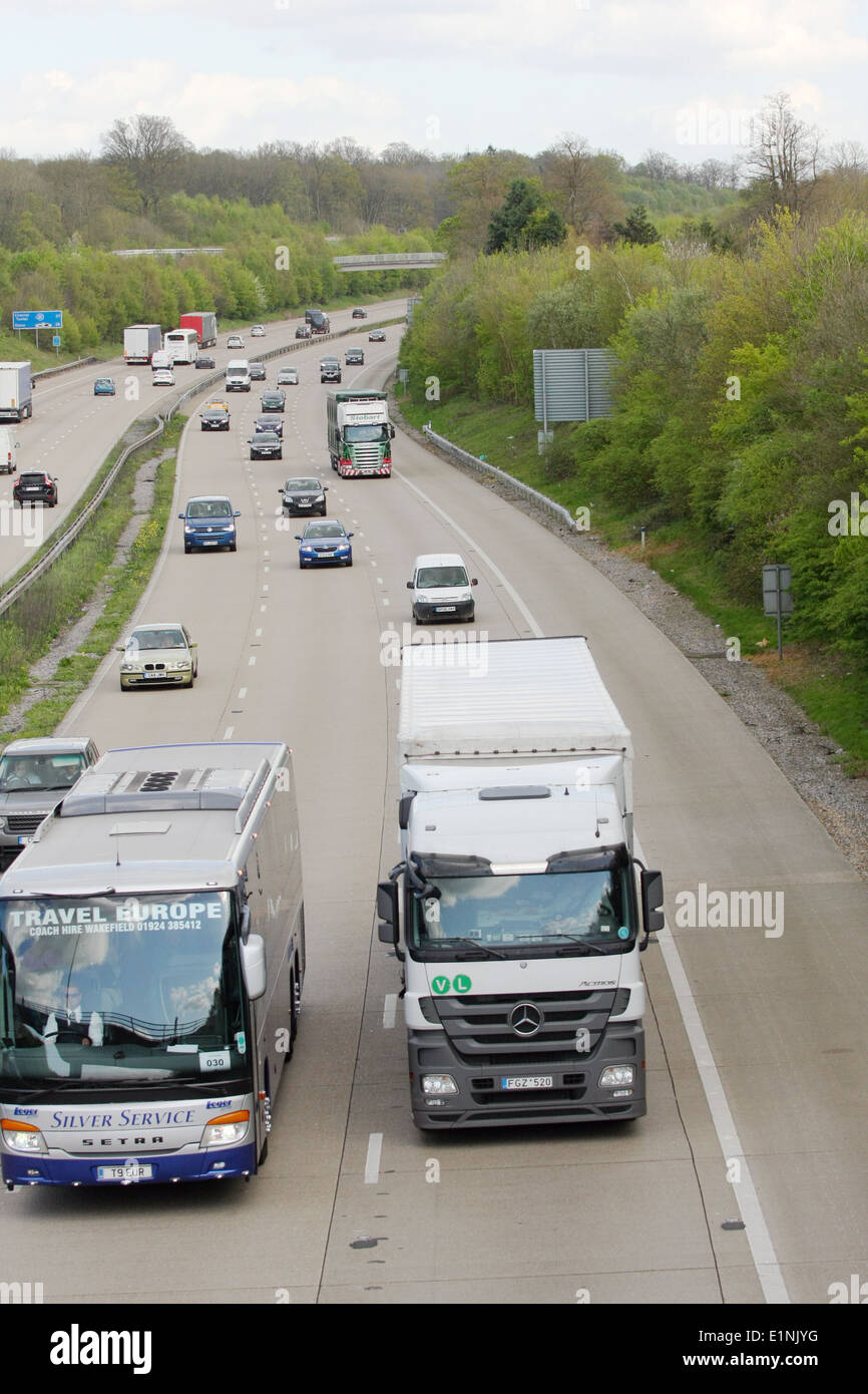 Trucks traveling along the M20 motorway in Kent, England Stock Photo ...