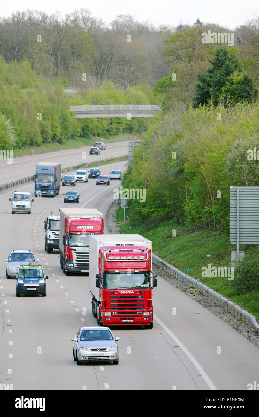 Trucks and cars traveling along the M20 motorway in Kent, England Stock ...