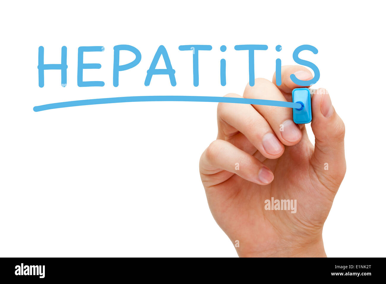 Hand writing Hepatitis with blue marker on transparent wipe board Stock ...