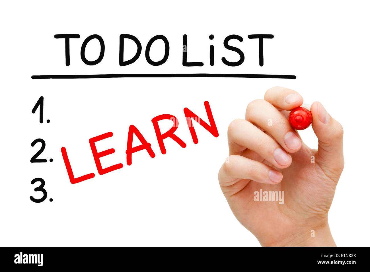 Hand writing Learn in To Do List with red marker isolated on white ...