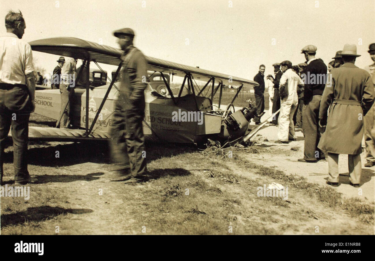 This image documents an aircraft accident from 1929, illustrating the ...