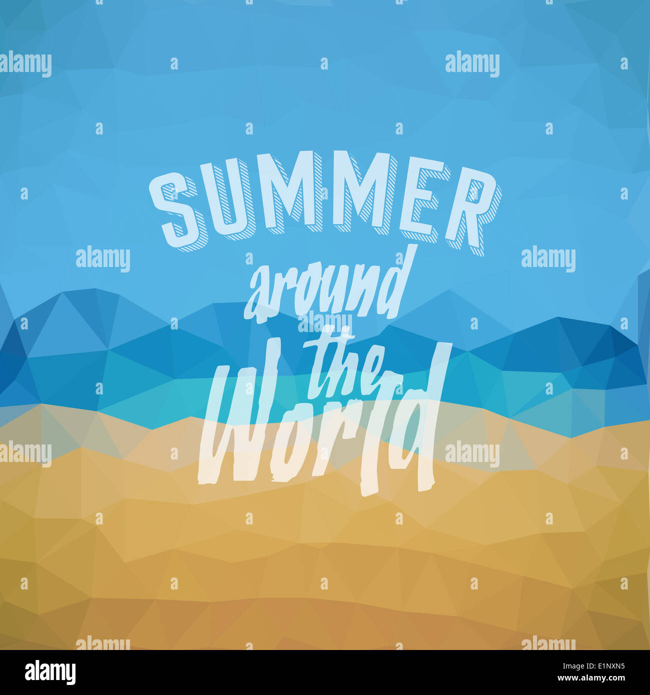 Summer around the World. Poster on tropical beach background. Raster ...