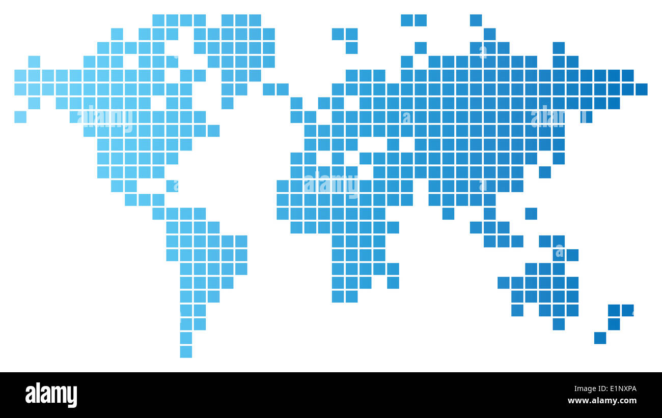 Abstract computer graphic World map of blue tiles Stock Photo - Alamy