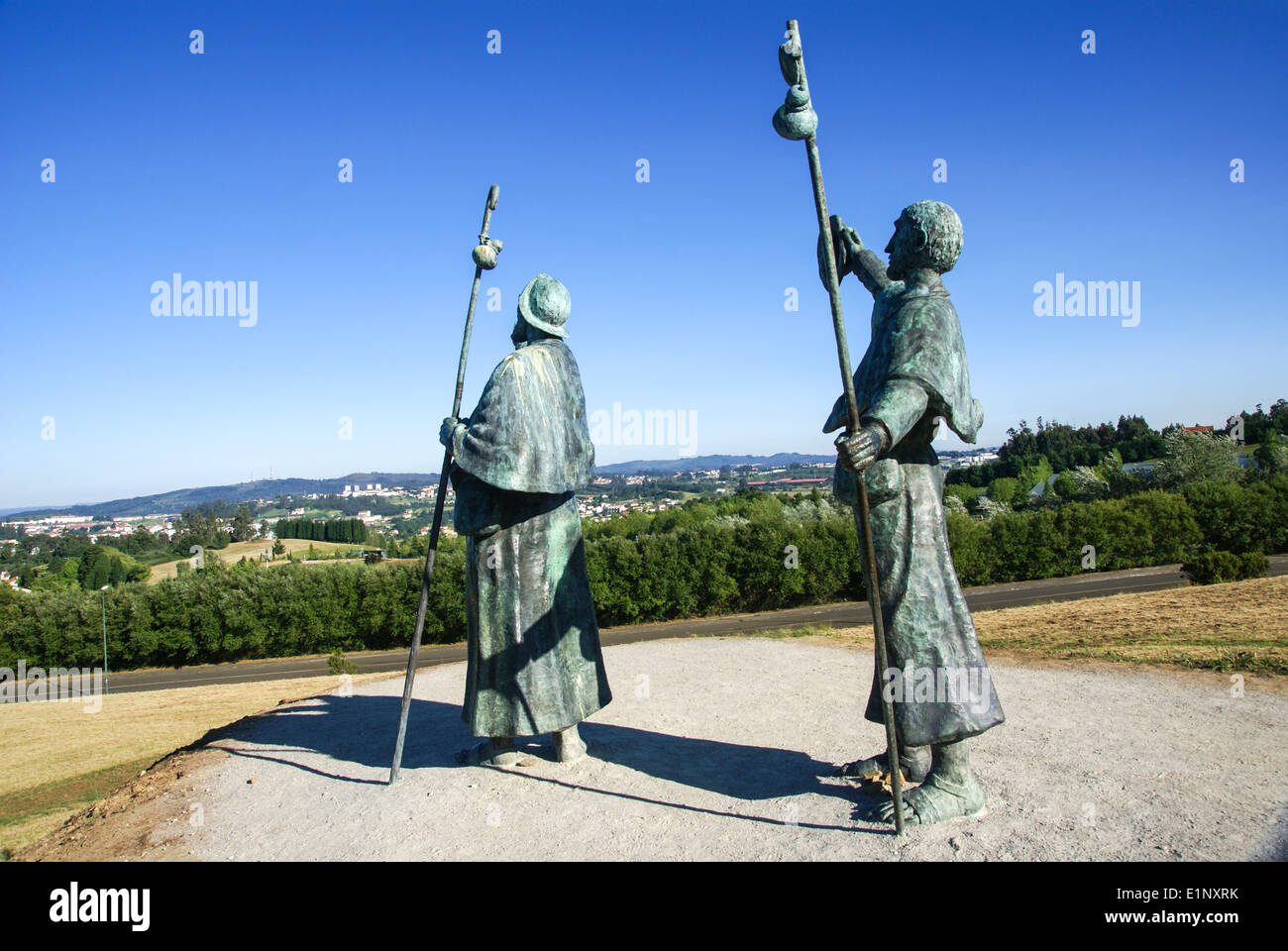 Bronze statue of Pilgrims on Monte do Gozo, or Hill of the Joy, last ...