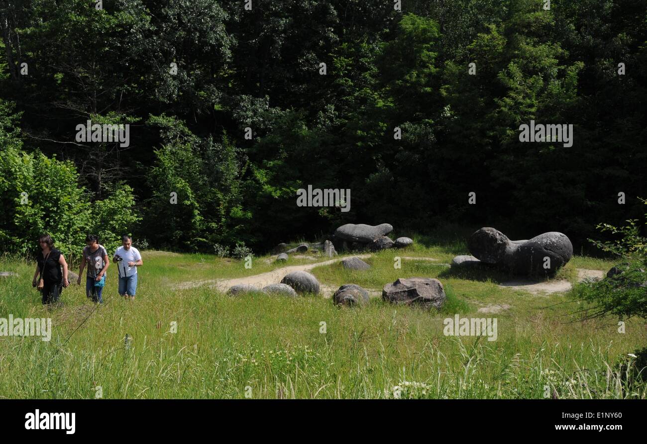 Bucharest, Romania. 7th June, 2014. Visitors view "Trovanti", a kind of ...
