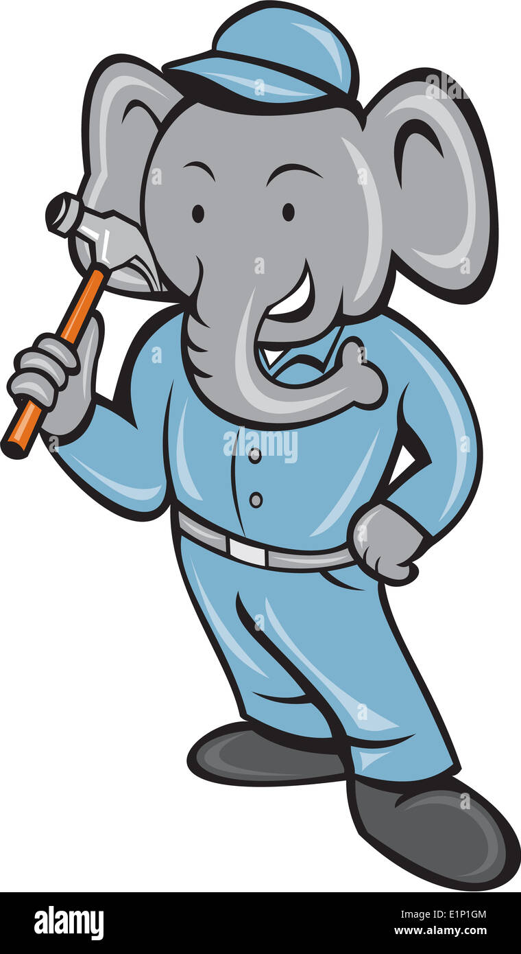 Illustration of an elephant builder construction worker holding a ...