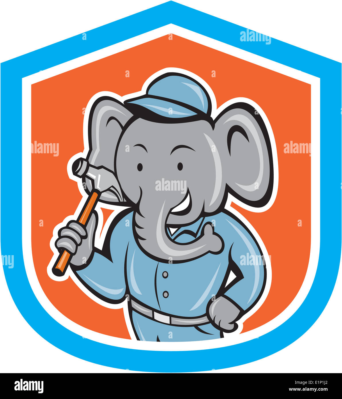 Illustration of an elephant builder construction worker holding a ...