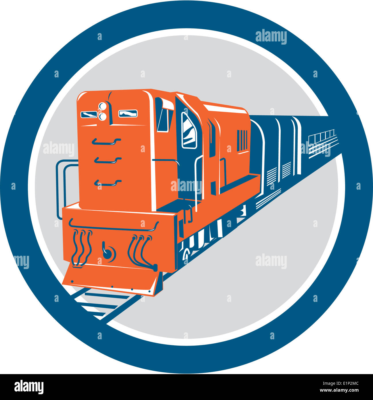 Illustration of a diesel train viewed from front set inside circle on ...