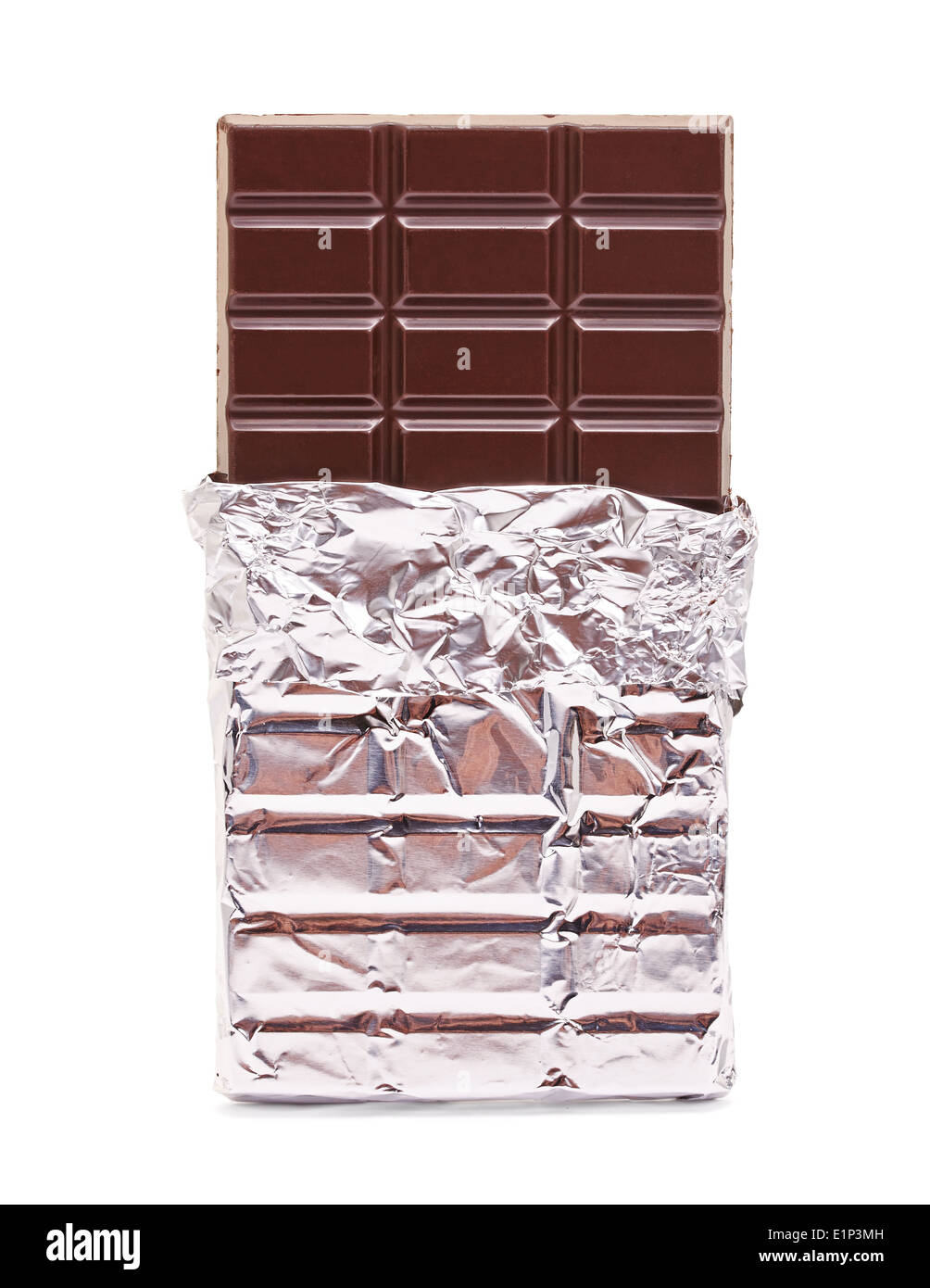 chocolate bar with open cover on white Stock Photo - Alamy