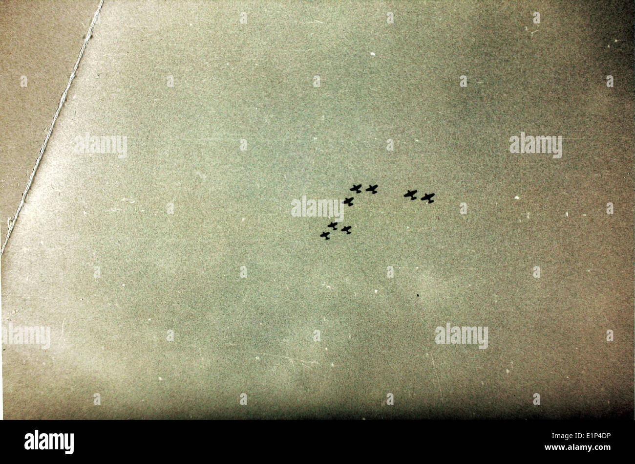 This photo shows a historic flight formation, where aircraft are ...