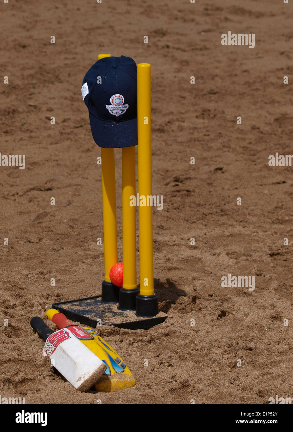 Beach cricket set, Bude, Cornwall, UK Stock Photo - Alamy