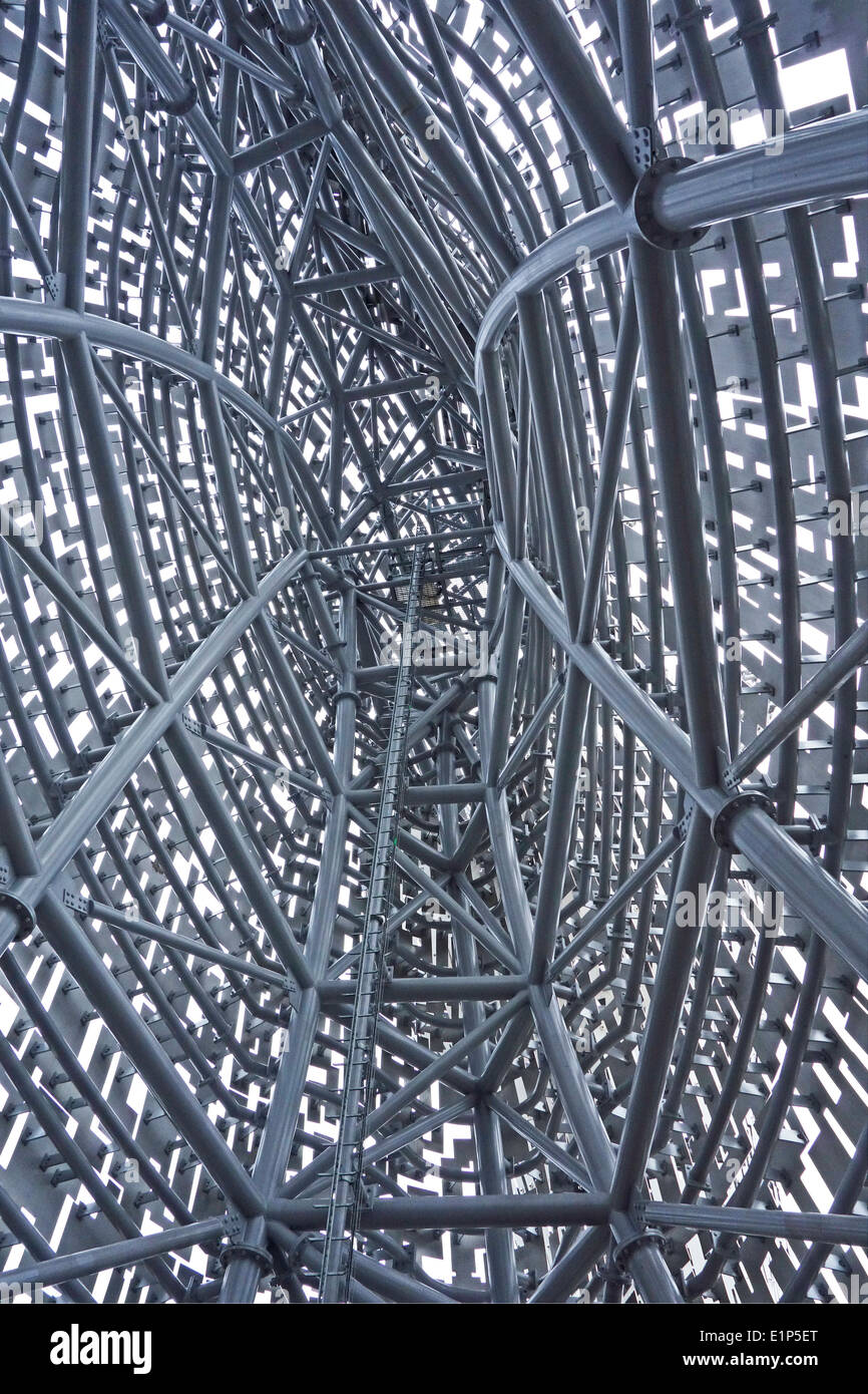 Inside one of the Kelpies in The Helix Falkirk Scotland looking up ...